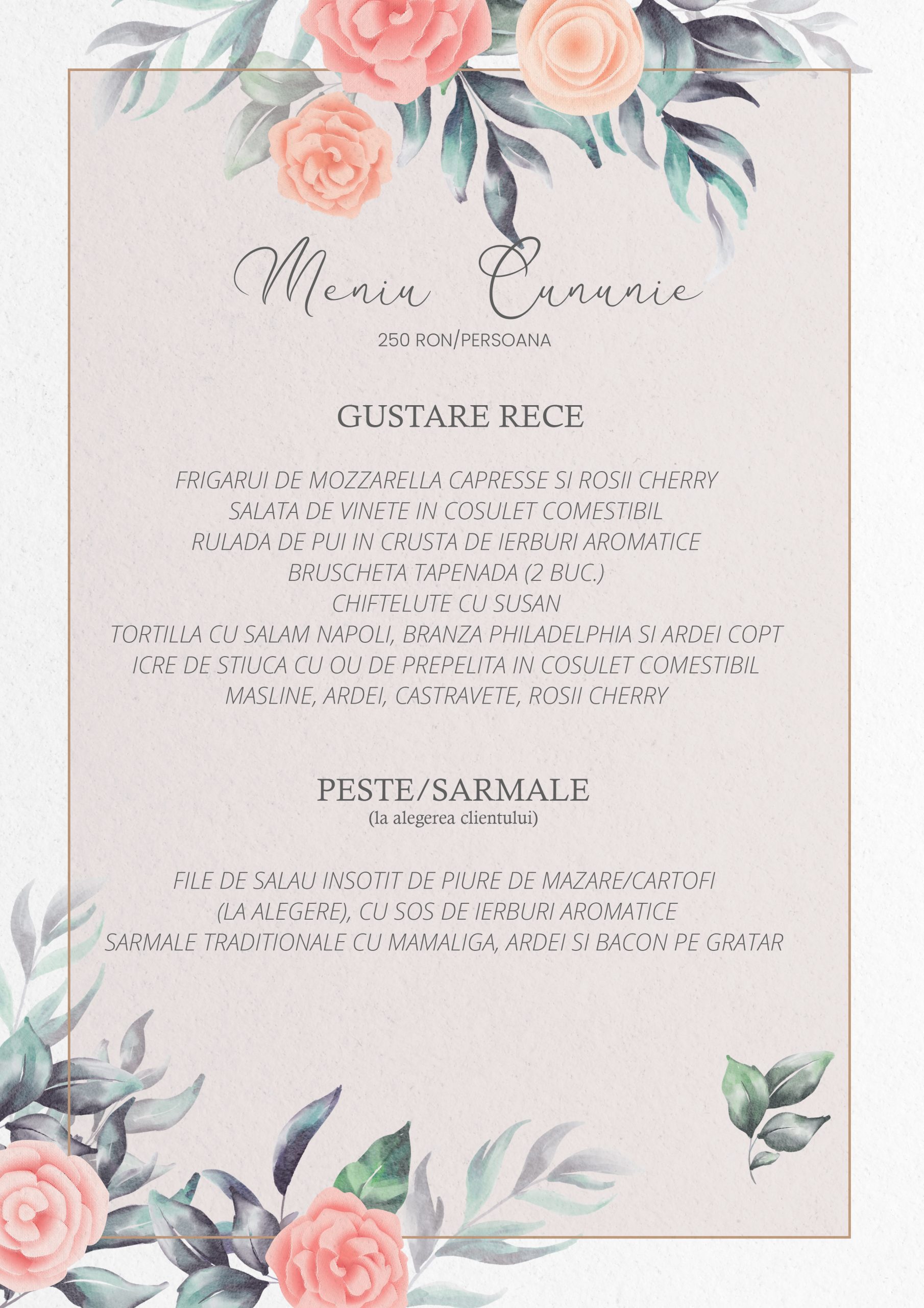 Meniu cununie - Restaurant Damir