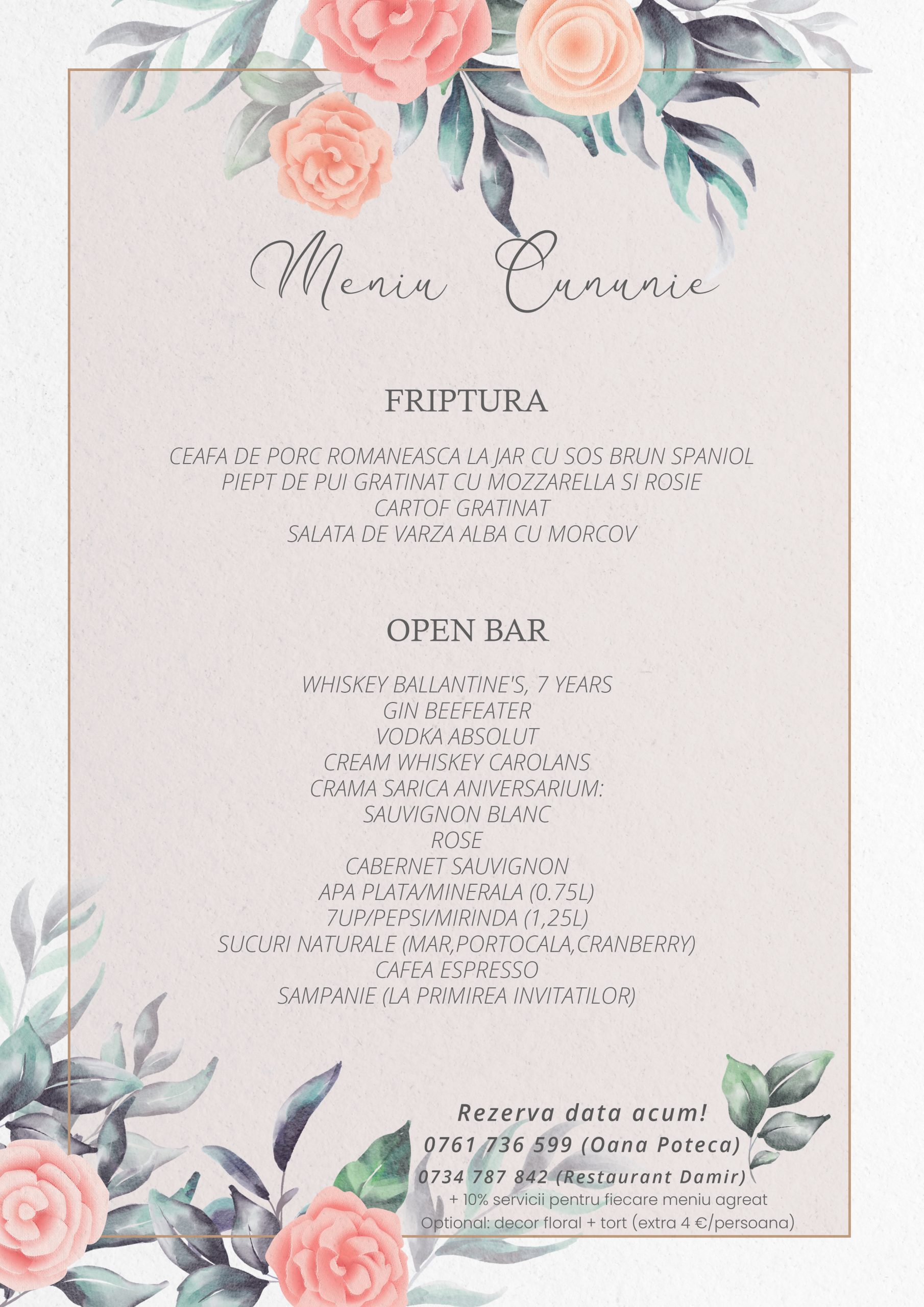 Meniu cununie - Restaurant Damir