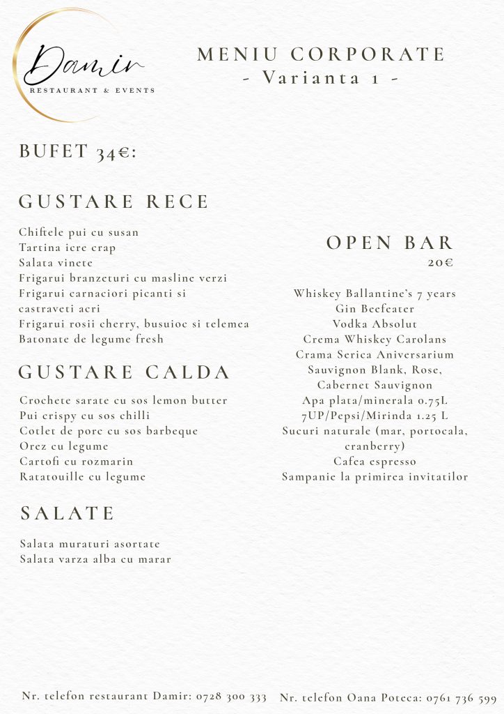 Meniuri corporate - Restaurant Damir